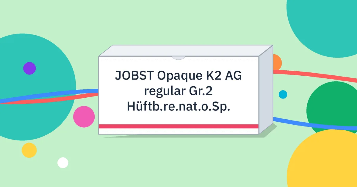 Symbolbild: Packung mit der Aufschrift JOBST Opaque K2 AG regular Gr.2 Hüftb.re.nat.o.Sp. (PZN 13117666) – Verfügbarkeit und Bezug in Apotheken in Frankfurt am Main