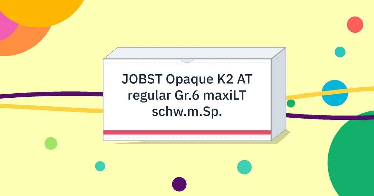 Symbolbild: Packung mit der Aufschrift JOBST Opaque K2 AT regular Gr.6 maxiLT schw.m.Sp. (PZN 13121834) – Verfügbarkeit und Bezug in Apotheken in Frankfurt am Main