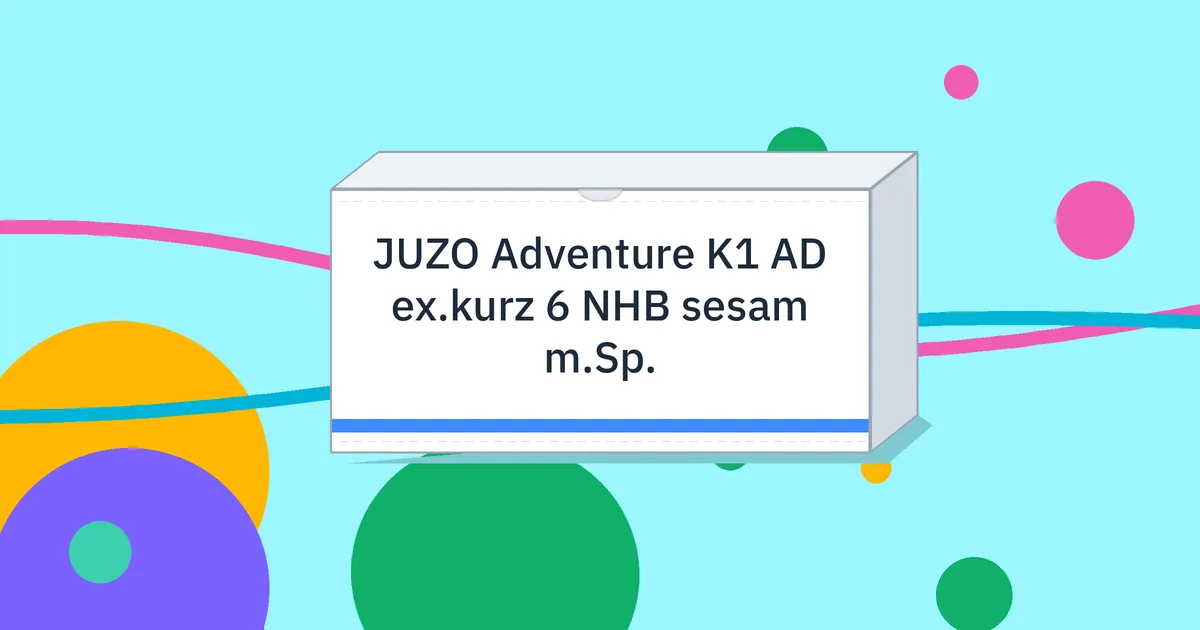 Symbolbild: Packung mit der Aufschrift JUZO Adventure K1 AD ex.kurz 6 NHB sesam m.Sp. (PZN 16493826) – Verfügbarkeit und Bezug in Apotheken in Frankfurt am Main