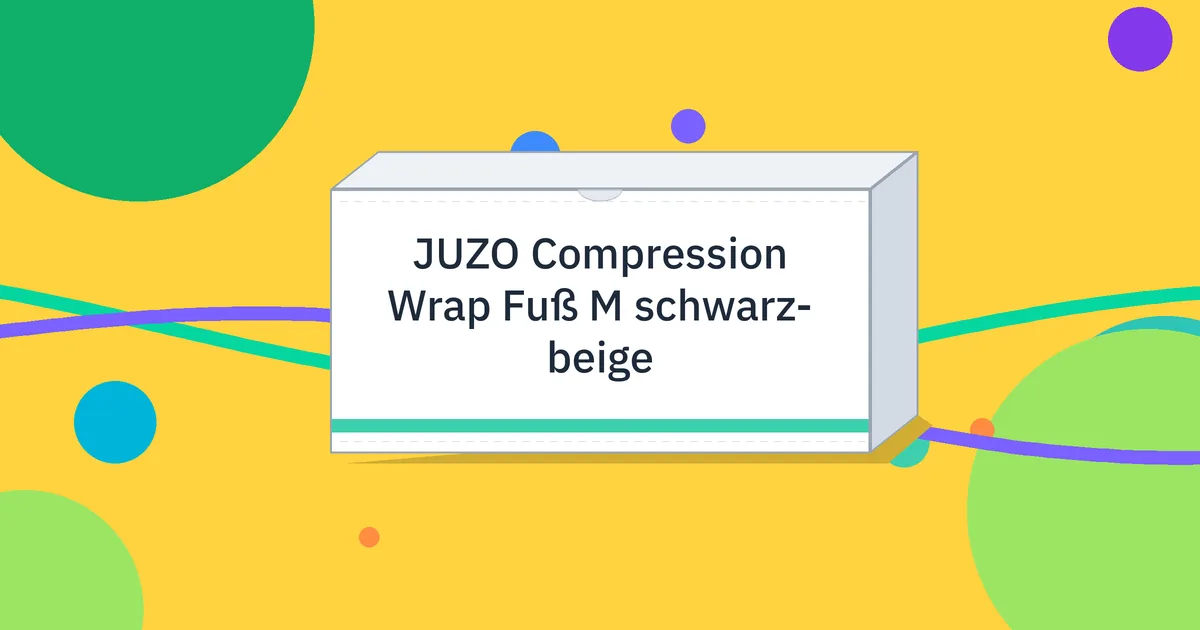 Symbolbild: Packung mit der Aufschrift JUZO Compression Wrap Fuß M schwarz-beige (PZN 13580677) – Verfügbarkeit und Bezug in Apotheken in Frankfurt am Main