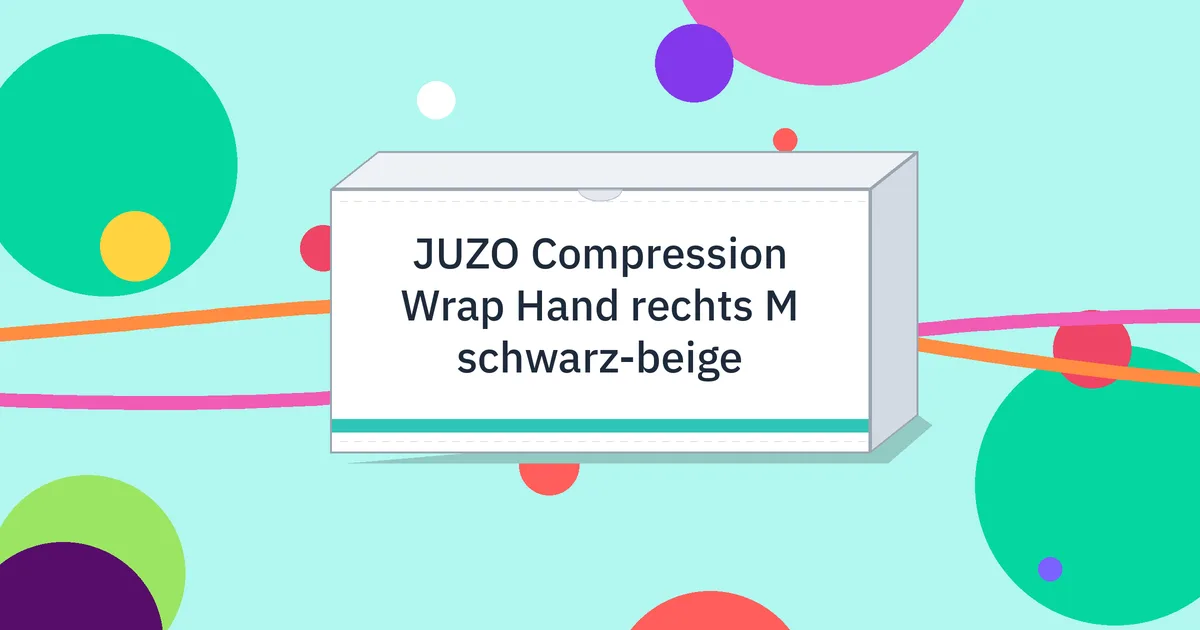 Symbolbild: Packung mit der Aufschrift JUZO Compression Wrap Hand rechts M schwarz-beige (PZN 16143776) – Verfügbarkeit und Bezug in Apotheken in Frankfurt am Main