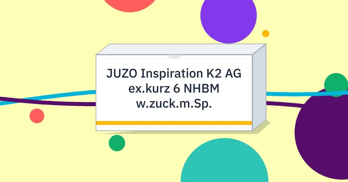 Symbolbild: Packung mit der Aufschrift JUZO Inspiration K2 AG ex.kurz 6 NHBM w.zuck.m.Sp. (PZN 14965735) – Verfügbarkeit und Bezug in Apotheken in Frankfurt am Main