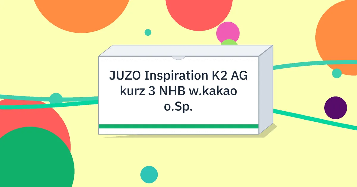 Symbolbild: Packung mit der Aufschrift JUZO Inspiration K2 AG kurz 3 NHB w.kakao o.Sp. (PZN 14921560) – Verfügbarkeit und Bezug in Apotheken in Frankfurt am Main