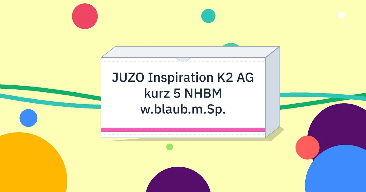 Symbolbild: Packung mit der Aufschrift JUZO Inspiration K2 AG kurz 5 NHBM w.blaub.m.Sp. (PZN 14961192) – Verfügbarkeit und Bezug in Apotheken in Frankfurt am Main