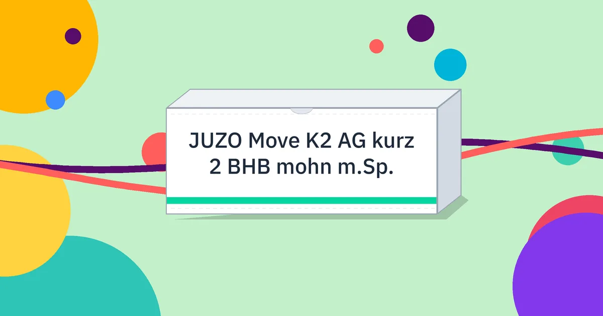 Symbolbild: Packung mit der Aufschrift JUZO Move K2 AG kurz 2 BHB mohn m.Sp. (PZN 18559771) – Verfügbarkeit und Bezug in Apotheken in Frankfurt am Main