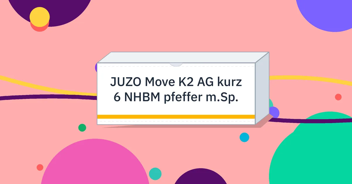 Symbolbild: Packung mit der Aufschrift JUZO Move K2 AG kurz 6 NHBM pfeffer m.Sp. (PZN 16642479) – Verfügbarkeit und Bezug in Apotheken in Frankfurt am Main