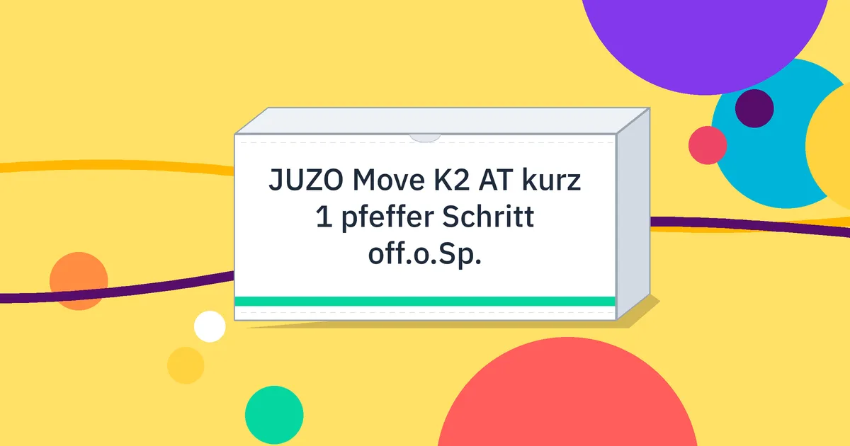 Symbolbild: Packung mit der Aufschrift JUZO Move K2 AT kurz 1 pfeffer Schritt off.o.Sp. (PZN 20675734) – Verfügbarkeit und Bezug in Apotheken in Frankfurt am Main