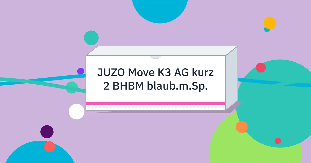 Symbolbild: Packung mit der Aufschrift JUZO Move K3 AG kurz 2 BHBM blaub.m.Sp. (PZN 18591846) – Verfügbarkeit und Bezug in Apotheken in Frankfurt am Main