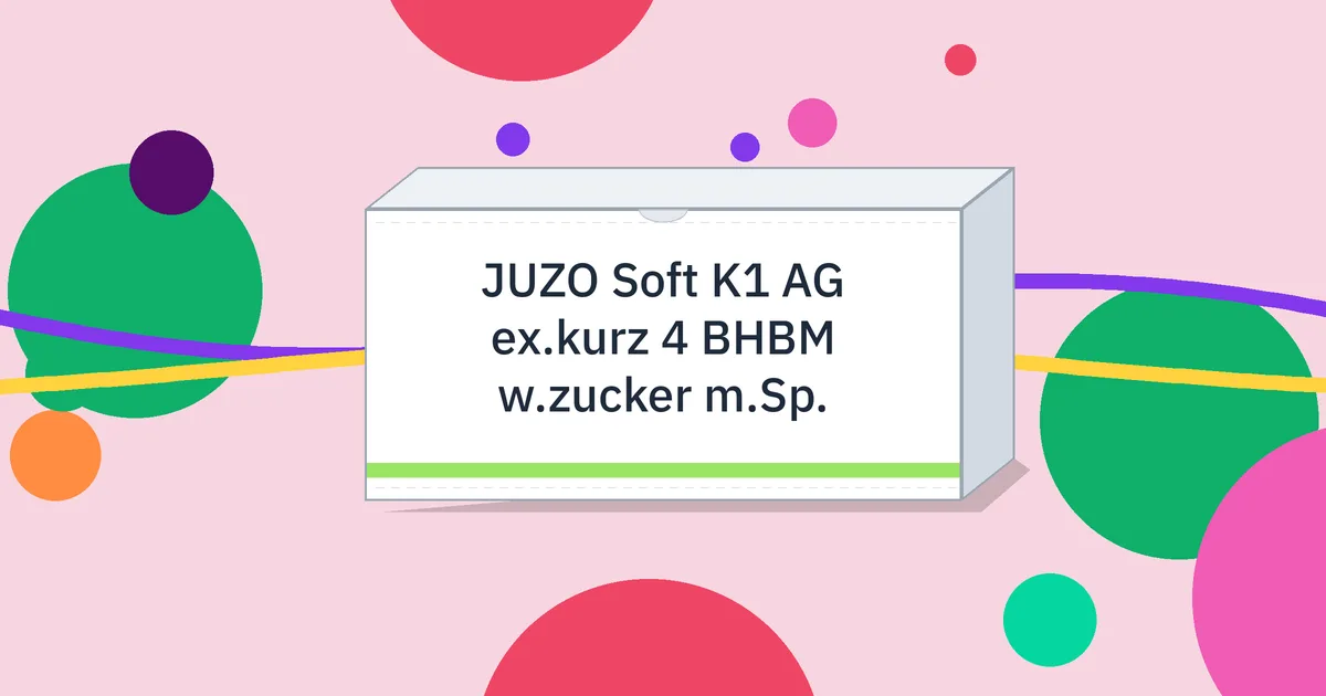 Symbolbild: Packung mit der Aufschrift JUZO Soft K1 AG ex.kurz 4 BHBM w.zucker m.Sp. (PZN 14863963) – Verfügbarkeit und Bezug in Apotheken in Frankfurt am Main