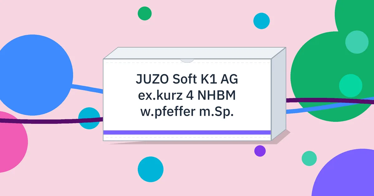 Symbolbild: Packung mit der Aufschrift JUZO Soft K1 AG ex.kurz 4 NHBM w.pfeffer m.Sp. (PZN 15017696) – Verfügbarkeit und Bezug in Apotheken in Frankfurt am Main