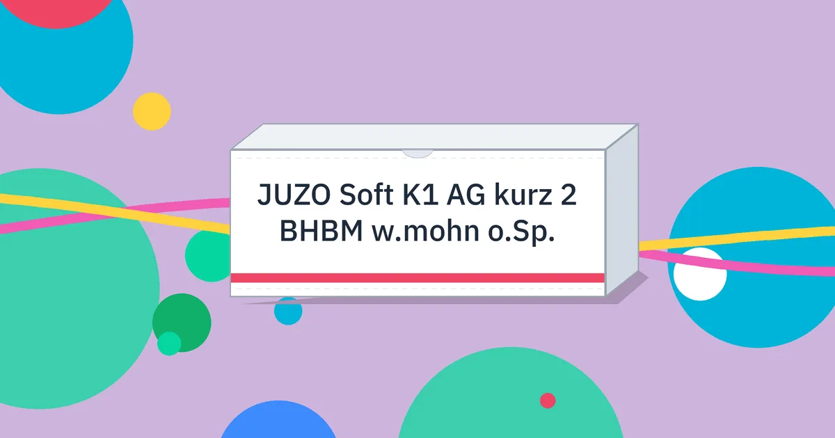 Symbolbild: Packung mit der Aufschrift JUZO Soft K1 AG kurz 2 BHBM w.mohn o.Sp. (PZN 14865784) – Verfügbarkeit und Bezug in Apotheken in Frankfurt am Main