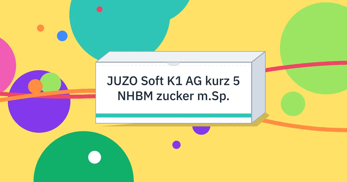 Symbolbild: Packung mit der Aufschrift JUZO Soft K1 AG kurz 5 NHBM zucker m.Sp. (PZN 15016567) – Verfügbarkeit und Bezug in Apotheken in Frankfurt am Main