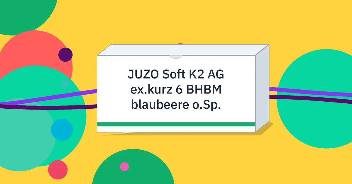 Symbolbild: Packung mit der Aufschrift JUZO Soft K2 AG ex.kurz 6 BHBM blaubeere o.Sp. (PZN 14862389) – Verfügbarkeit und Bezug in Apotheken in Frankfurt am Main