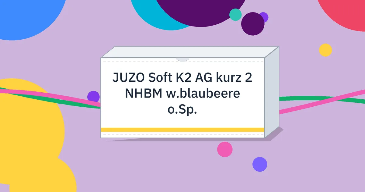 Symbolbild: Packung mit der Aufschrift JUZO Soft K2 AG kurz 2 NHBM w.blaubeere o.Sp. (PZN 15019867) – Verfügbarkeit und Bezug in Apotheken in Frankfurt am Main