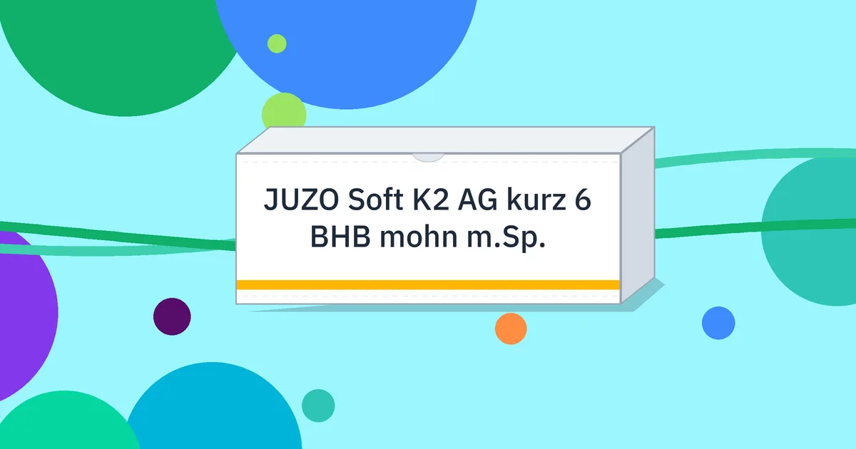 Symbolbild: Packung mit der Aufschrift JUZO Soft K2 AG kurz 6 BHB mohn m.Sp. (PZN 14826442) – Verfügbarkeit und Bezug in Apotheken in Frankfurt am Main