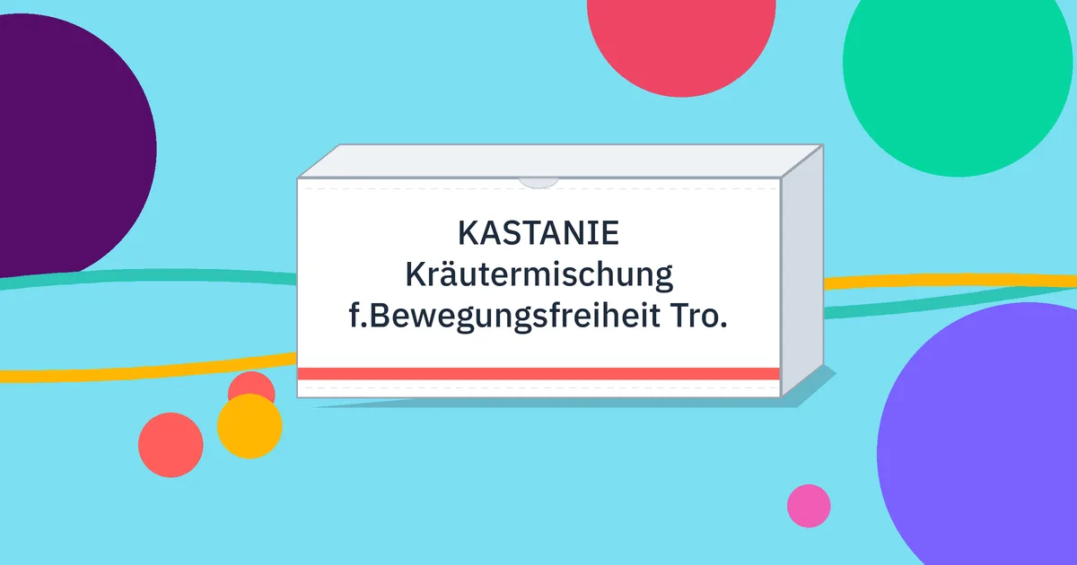 Symbolbild: Packung mit der Aufschrift KASTANIE Kräutermischung f.Bewegungsfreiheit Tro. (PZN 20212141) – Verfügbarkeit und Bezug in Apotheken in Frankfurt am Main