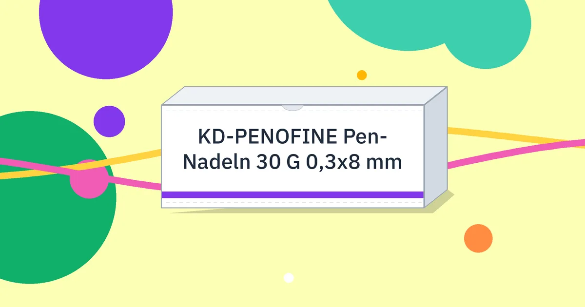 Symbolbild: Packung mit der Aufschrift KD-PENOFINE Pen-Nadeln 30 G 0,3x8 mm (PZN 20377592) – Verfügbarkeit und Bezug in Apotheken in Frankfurt am Main
