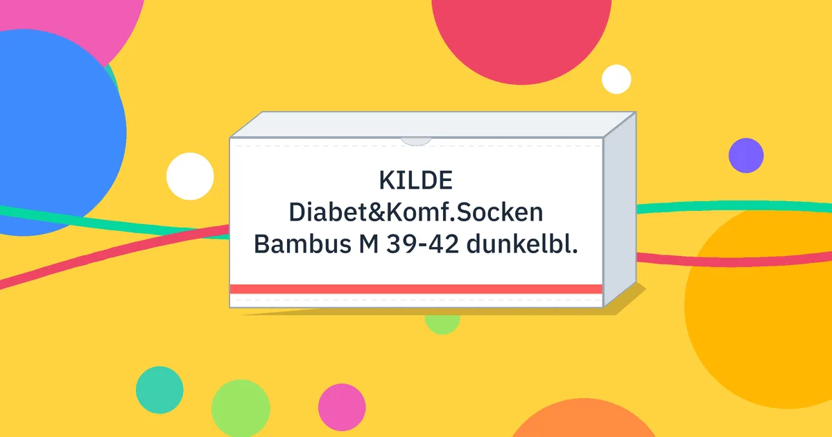 Symbolbild: Packung mit der Aufschrift KILDE Diabet&Komf.Socken Bambus M 39-42 dunkelbl. (PZN 20798224) – Verfügbarkeit und Bezug in Apotheken in Frankfurt am Main