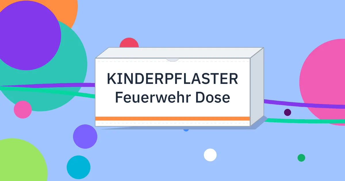 Symbolbild: Packung mit der Aufschrift KINDERPFLASTER Feuerwehr Dose (PZN 09718638) – Verfügbarkeit und Bezug in Apotheken in Frankfurt am Main