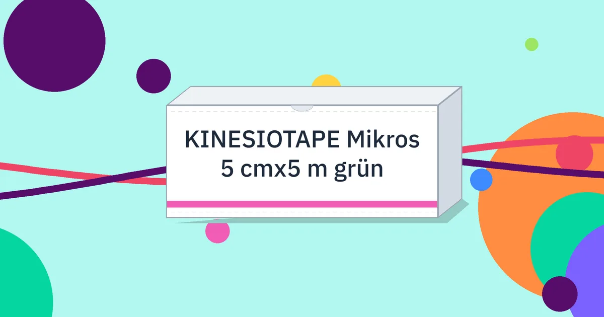 Symbolbild: Packung mit der Aufschrift KINESIOTAPE Mikros 5 cmx5 m grün (PZN 07062323) – Verfügbarkeit und Bezug in Apotheken in Frankfurt am Main