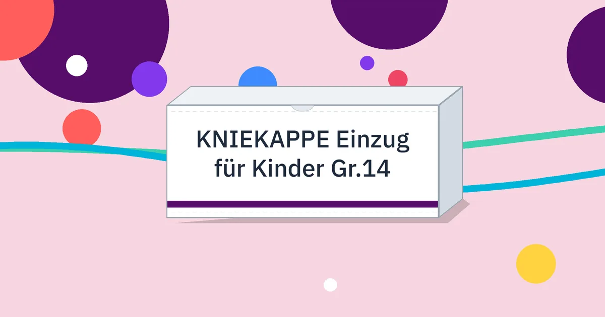 Symbolbild: Packung mit der Aufschrift KNIEKAPPE Einzug für Kinder Gr.14 (PZN 01738759) – Verfügbarkeit und Bezug in Apotheken in Frankfurt am Main