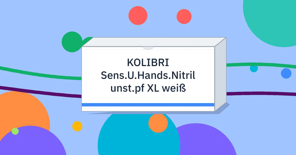 Symbolbild: Packung mit der Aufschrift KOLIBRI Sens.U.Hands.Nitril unst.pf XL weiß (PZN 18891471) – Verfügbarkeit und Bezug in Apotheken in Frankfurt am Main