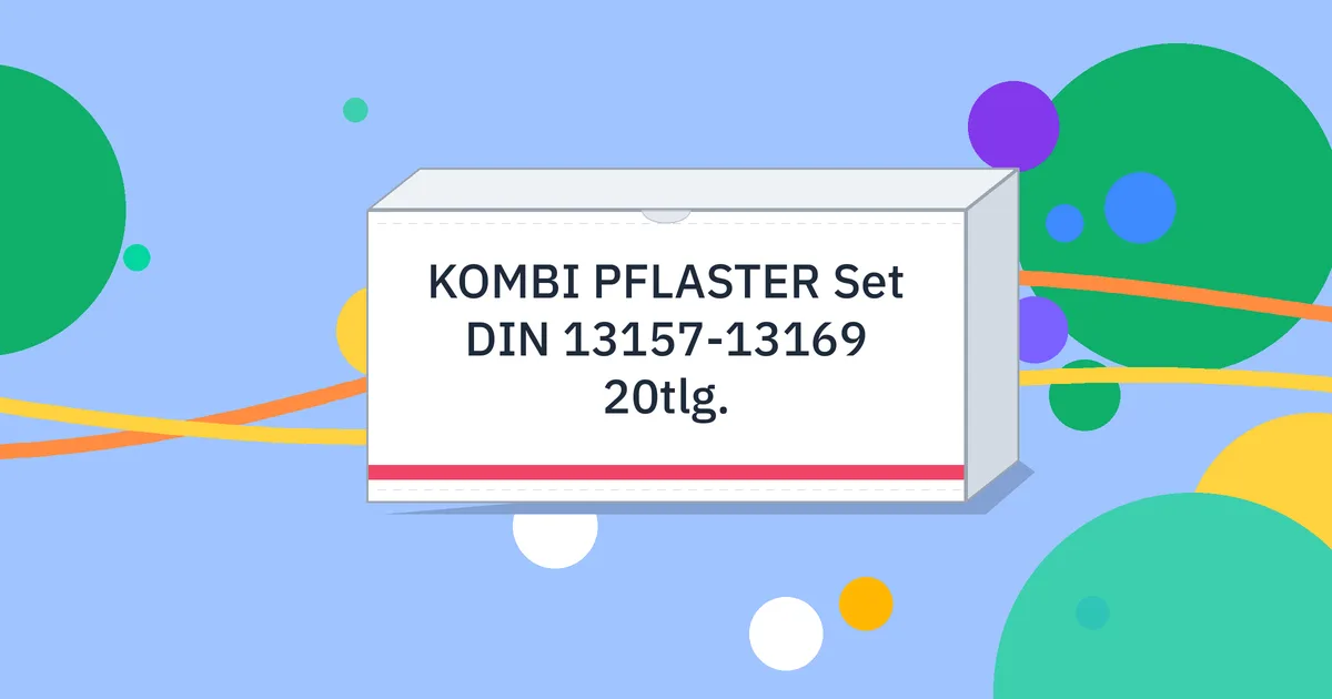 Symbolbild: Packung mit der Aufschrift KOMBI PFLASTER Set DIN 13157-13169 20tlg. (PZN 12492675) – Verfügbarkeit und Bezug in Apotheken in Frankfurt am Main