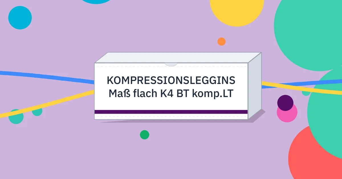 Symbolbild: Packung mit der Aufschrift KOMPRESSIONSLEGGINS Maß flach K4 BT komp.LT (PZN 19998171) – Verfügbarkeit und Bezug in Apotheken in Frankfurt am Main