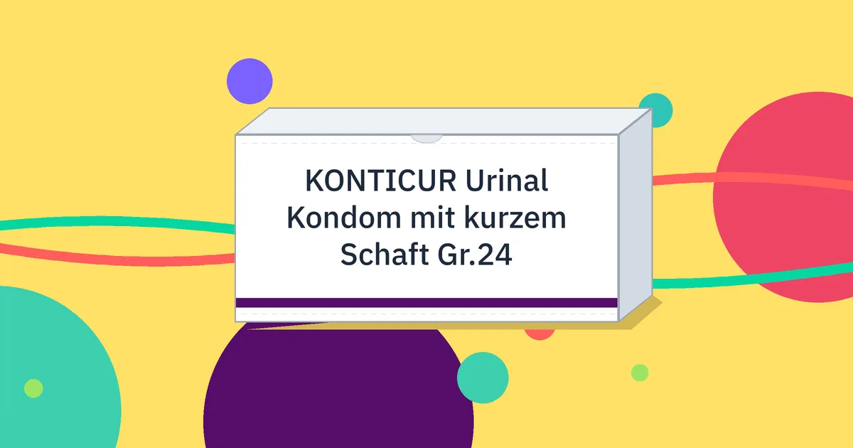 Symbolbild: Packung mit der Aufschrift KONTICUR Urinal Kondom mit kurzem Schaft Gr.24 (PZN 12659253) – Verfügbarkeit und Bezug in Apotheken in Frankfurt am Main
