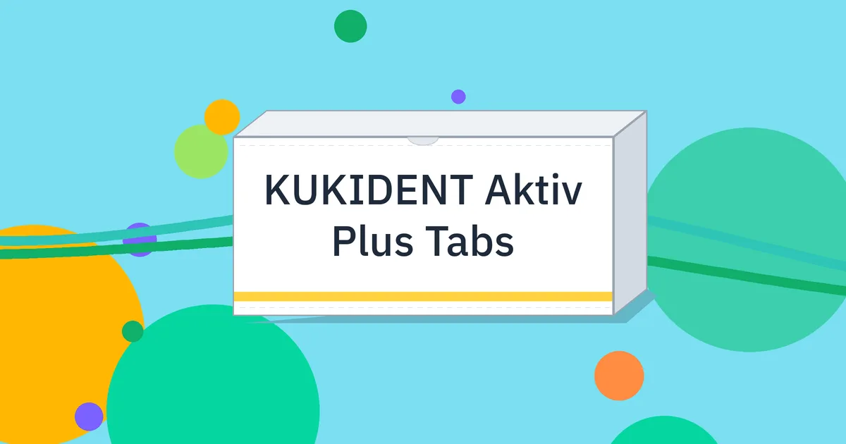 Symbolbild: Packung mit der Aufschrift KUKIDENT Aktiv Plus Tabs (PZN 02753703) – Verfügbarkeit und Bezug in Apotheken in Frankfurt am Main