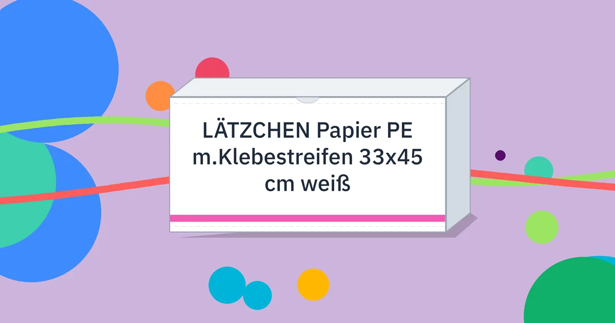 Symbolbild: Packung mit der Aufschrift LÄTZCHEN Papier PE m.Klebestreifen 33x45 cm weiß (PZN 20607448) – Verfügbarkeit und Bezug in Apotheken in Frankfurt am Main
