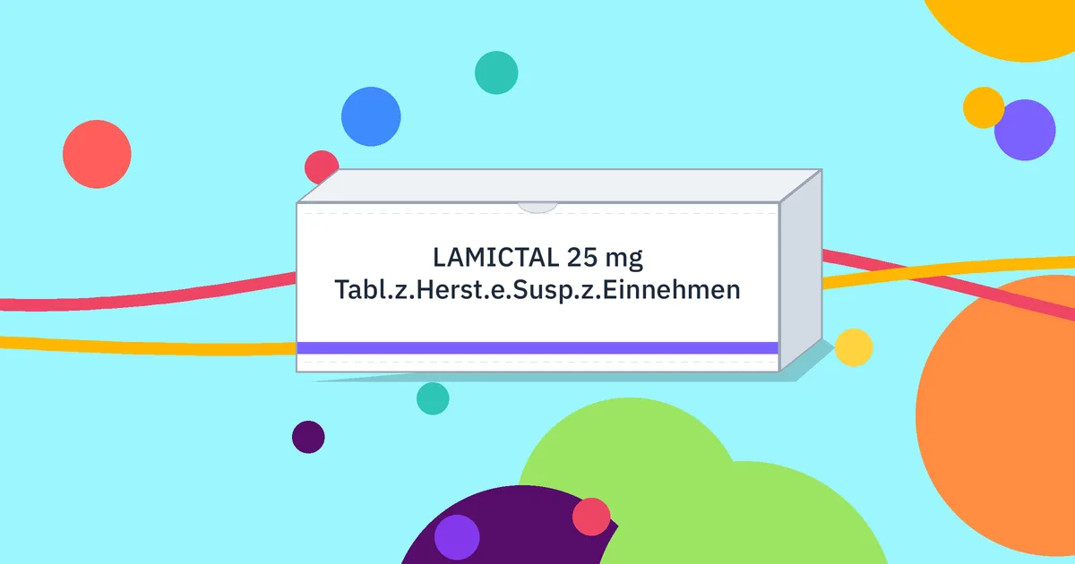 Symbolbild: Packung mit der Aufschrift LAMICTAL 25 mg Tabl.z.Herst.e.Susp.z.Einnehmen (PZN 06108342) – Verfügbarkeit und Bezug in Apotheken in Frankfurt am Main