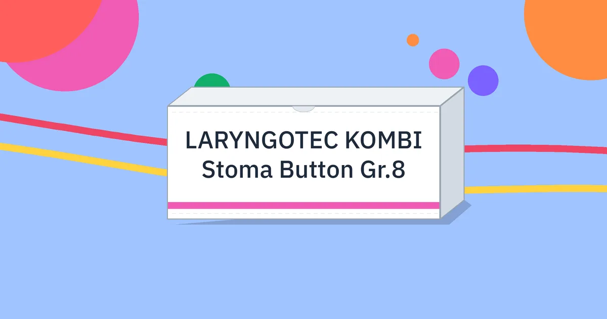 Symbolbild: Packung mit der Aufschrift LARYNGOTEC KOMBI Stoma Button Gr.8 (PZN 00930880) – Verfügbarkeit und Bezug in Apotheken in Frankfurt am Main