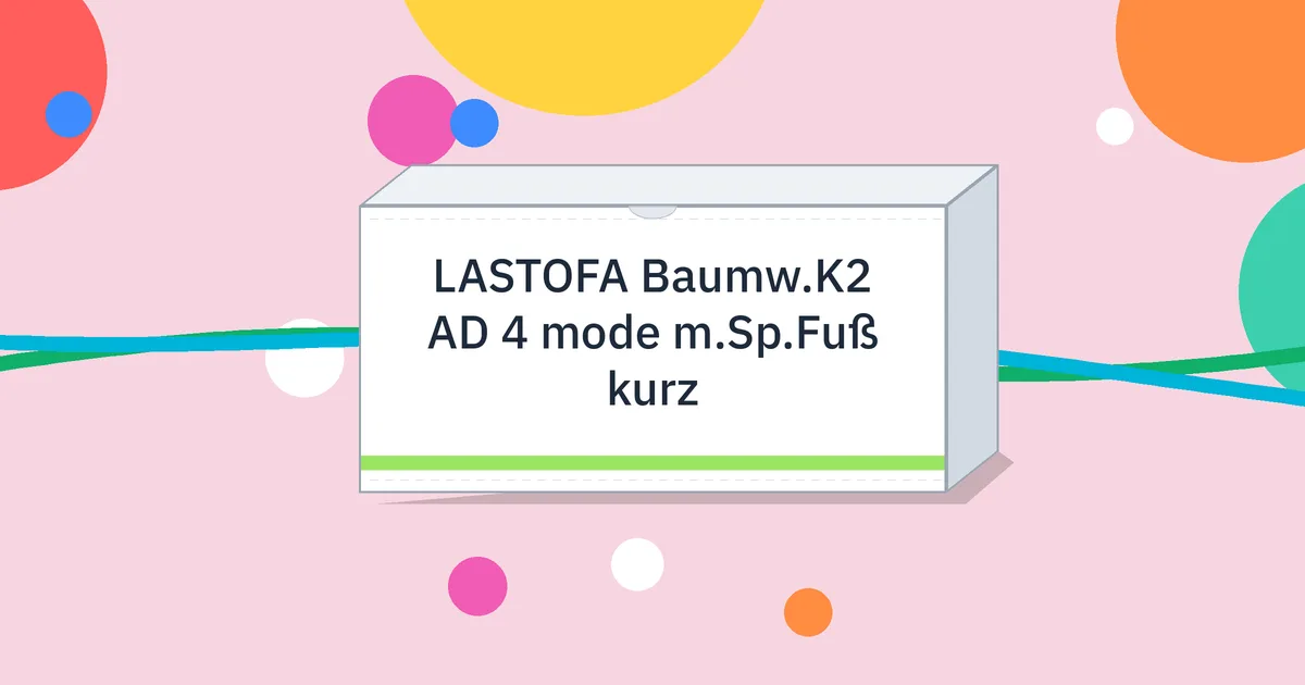 Symbolbild: Packung mit der Aufschrift LASTOFA Baumw.K2 AD 4 mode m.Sp.Fuß kurz (PZN 01944186) – Verfügbarkeit und Bezug in Apotheken in Frankfurt am Main