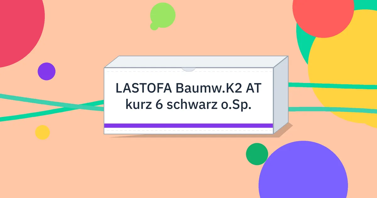 Symbolbild: Packung mit der Aufschrift LASTOFA Baumw.K2 AT kurz 6 schwarz o.Sp. (PZN 01952211) – Verfügbarkeit und Bezug in Apotheken in Frankfurt am Main