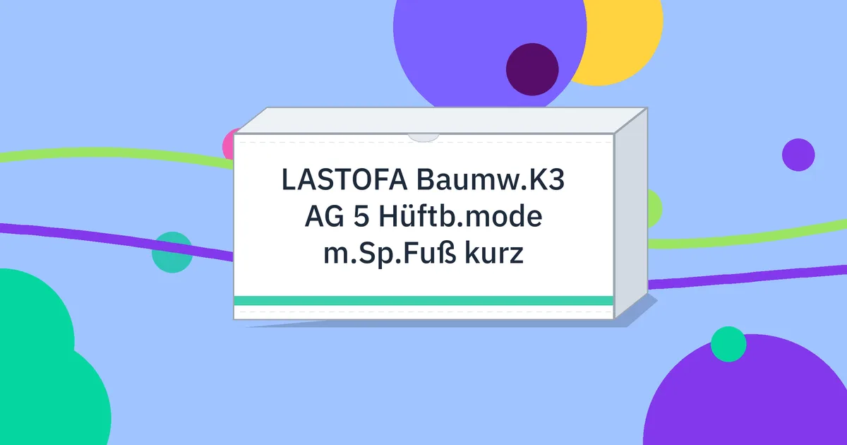 Symbolbild: Packung mit der Aufschrift LASTOFA Baumw.K3 AG 5 Hüftb.mode m.Sp.Fuß kurz (PZN 01956769) – Verfügbarkeit und Bezug in Apotheken in Frankfurt am Main
