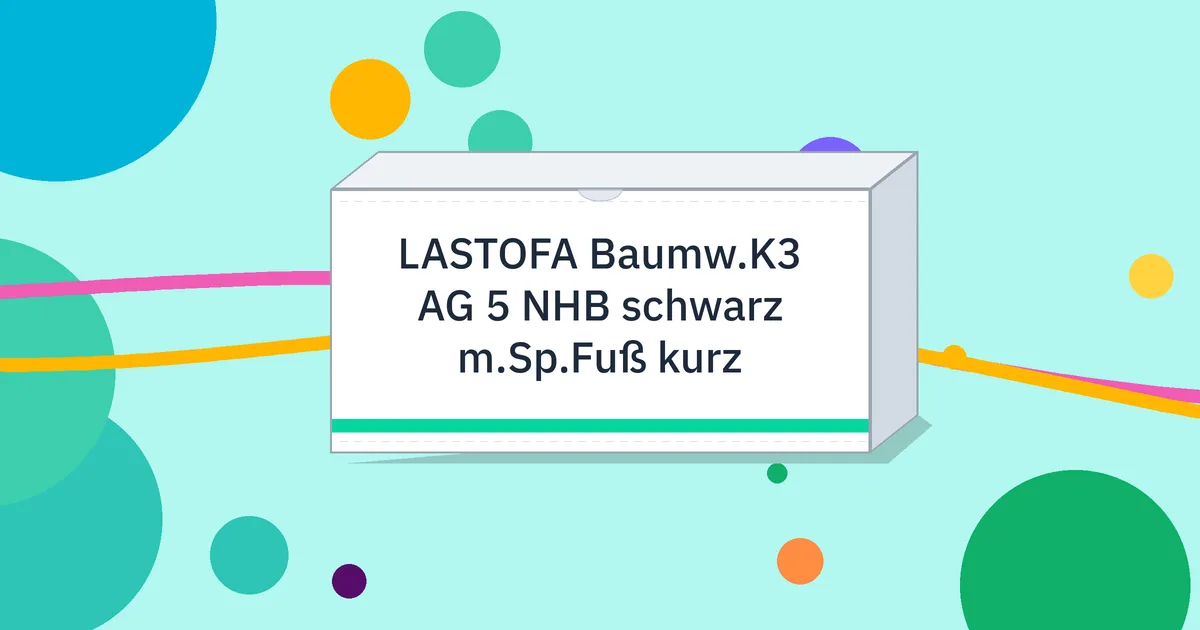 Symbolbild: Packung mit der Aufschrift LASTOFA Baumw.K3 AG 5 NHB schwarz m.Sp.Fuß kurz (PZN 01954641) – Verfügbarkeit und Bezug in Apotheken in Frankfurt am Main