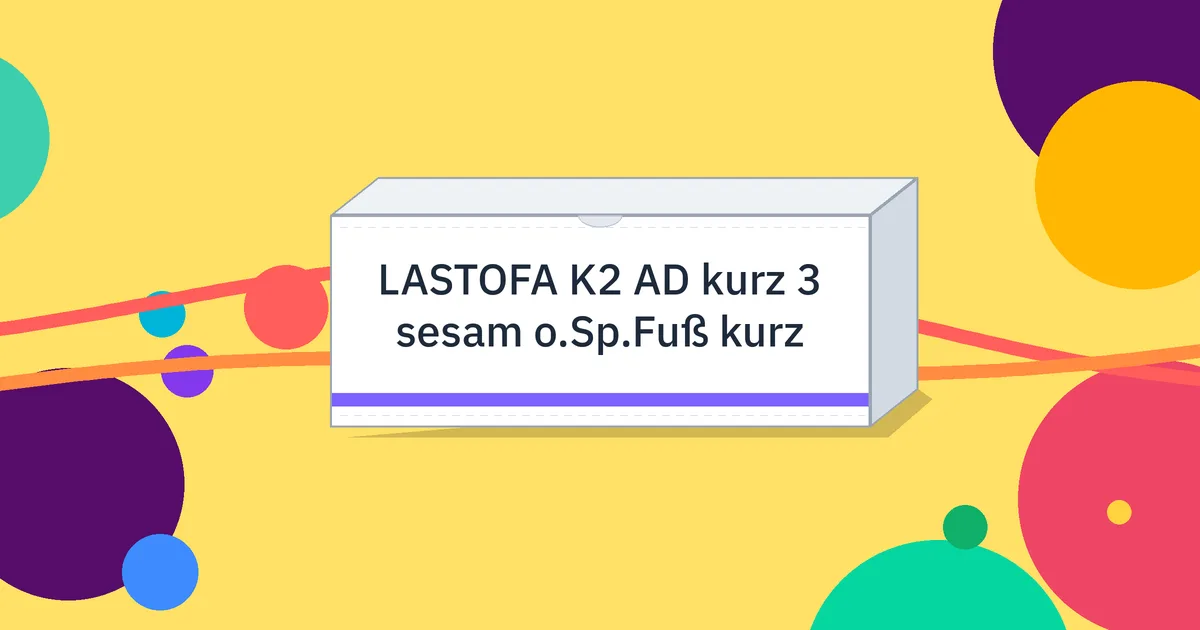 Symbolbild: Packung mit der Aufschrift LASTOFA K2 AD kurz 3 sesam o.Sp.Fuß kurz (PZN 13800386) – Verfügbarkeit und Bezug in Apotheken in Frankfurt am Main