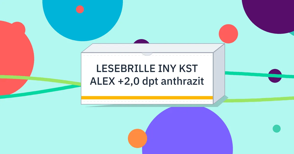 Symbolbild: Packung mit der Aufschrift LESEBRILLE INY KST ALEX +2,0 dpt anthrazit (PZN 19941722) – Verfügbarkeit und Bezug in Apotheken in Frankfurt am Main
