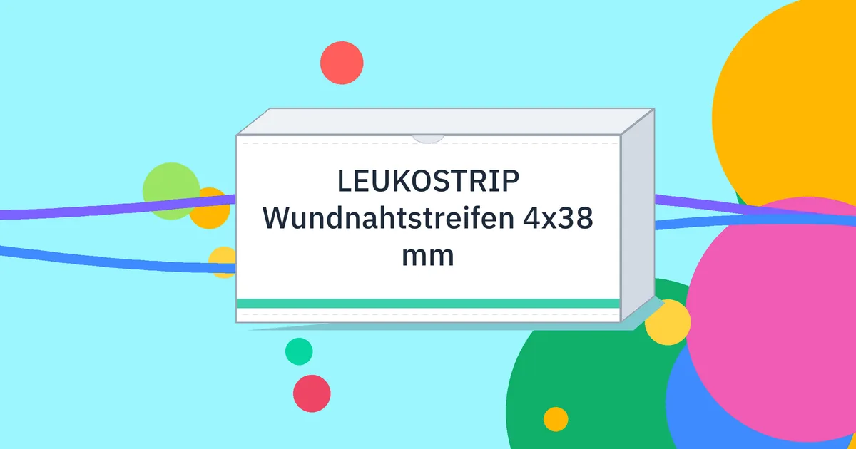Symbolbild: Packung mit der Aufschrift LEUKOSTRIP Wundnahtstreifen 4x38 mm (PZN 14360133) – Verfügbarkeit und Bezug in Apotheken in Frankfurt am Main