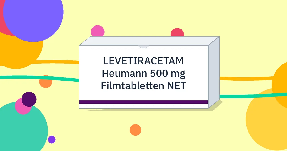Symbolbild: Packung mit der Aufschrift LEVETIRACETAM Heumann 500 mg Filmtabletten NET (PZN 16139119) – Verfügbarkeit und Bezug in Apotheken in Frankfurt am Main