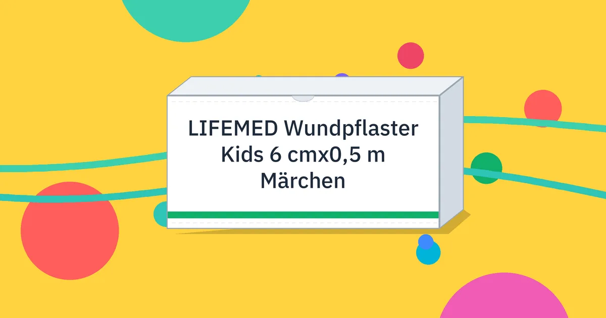 Symbolbild: Packung mit der Aufschrift LIFEMED Wundpflaster Kids 6 cmx0,5 m Märchen (PZN 19154993) – Verfügbarkeit und Bezug in Apotheken in Frankfurt am Main