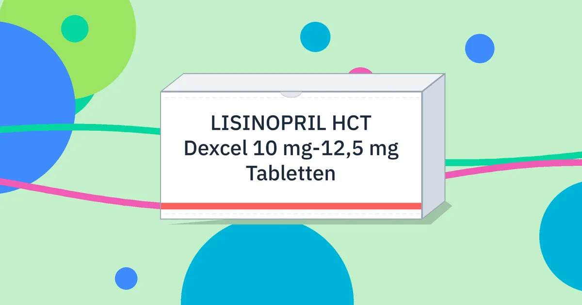 Symbolbild: Packung mit der Aufschrift LISINOPRIL HCT Dexcel 10 mg-12,5 mg Tabletten (PZN 15883672) – Verfügbarkeit und Bezug in Apotheken in Frankfurt am Main