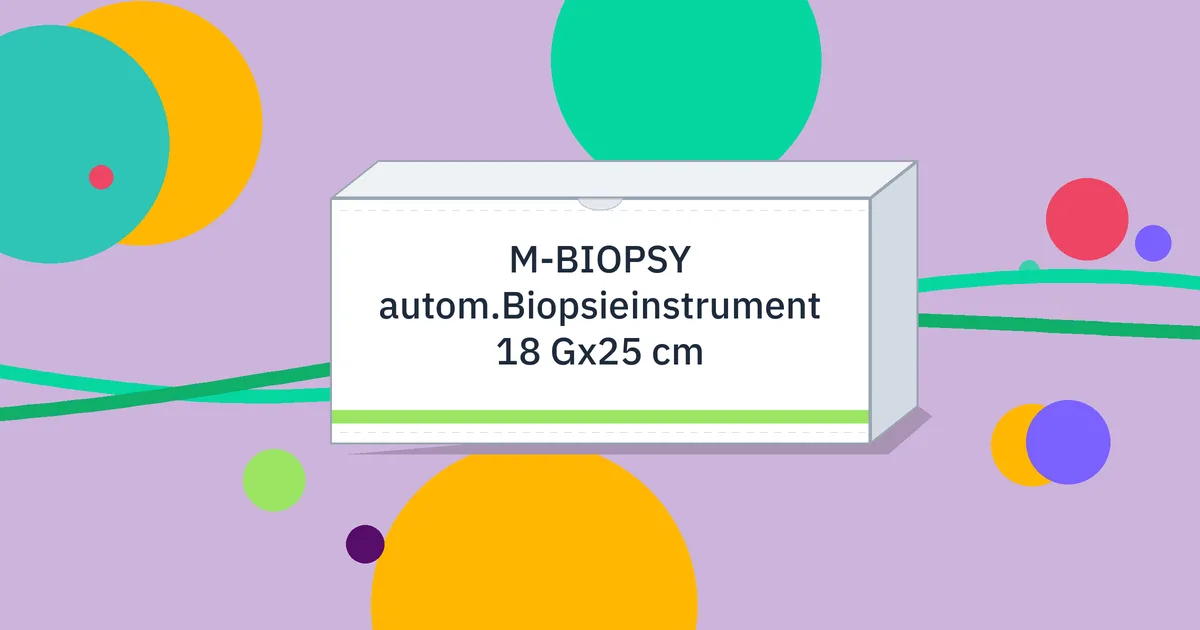 Symbolbild: Packung mit der Aufschrift M-BIOPSY autom.Biopsieinstrument 18 Gx25 cm (PZN 20326873) – Verfügbarkeit und Bezug in Apotheken in Frankfurt am Main