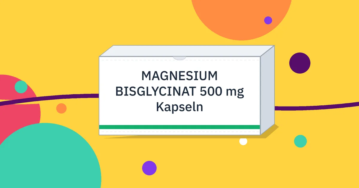 Symbolbild: Packung mit der Aufschrift MAGNESIUM BISGLYCINAT 500 mg Kapseln (PZN 20038401) – Verfügbarkeit und Bezug in Apotheken in Frankfurt am Main