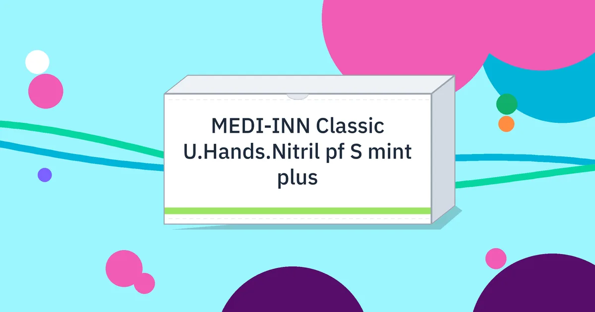 Symbolbild: Packung mit der Aufschrift MEDI-INN Classic U.Hands.Nitril pf S mint plus (PZN 18445582) – Verfügbarkeit und Bezug in Apotheken in Frankfurt am Main