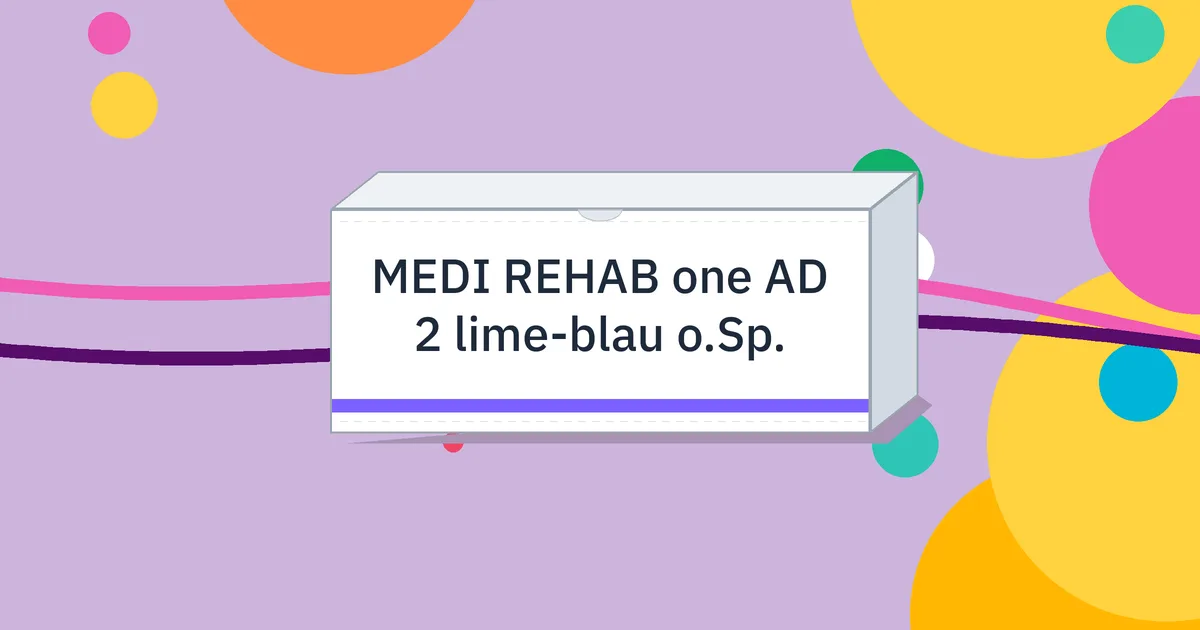 Symbolbild: Packung mit der Aufschrift MEDI REHAB one AD 2 lime-blau o.Sp. (PZN 18898102) – Verfügbarkeit und Bezug in Apotheken in Frankfurt am Main