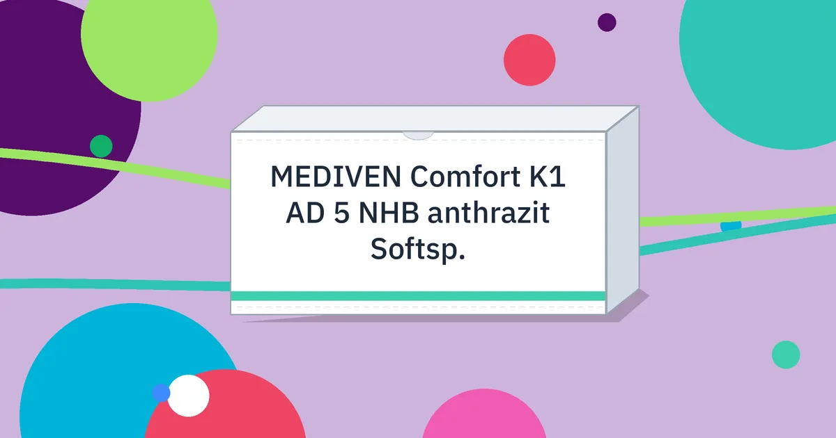 Symbolbild: Packung mit der Aufschrift MEDIVEN Comfort K1 AD 5 NHB anthrazit Softsp. (PZN 14560085) – Verfügbarkeit und Bezug in Apotheken in Frankfurt am Main