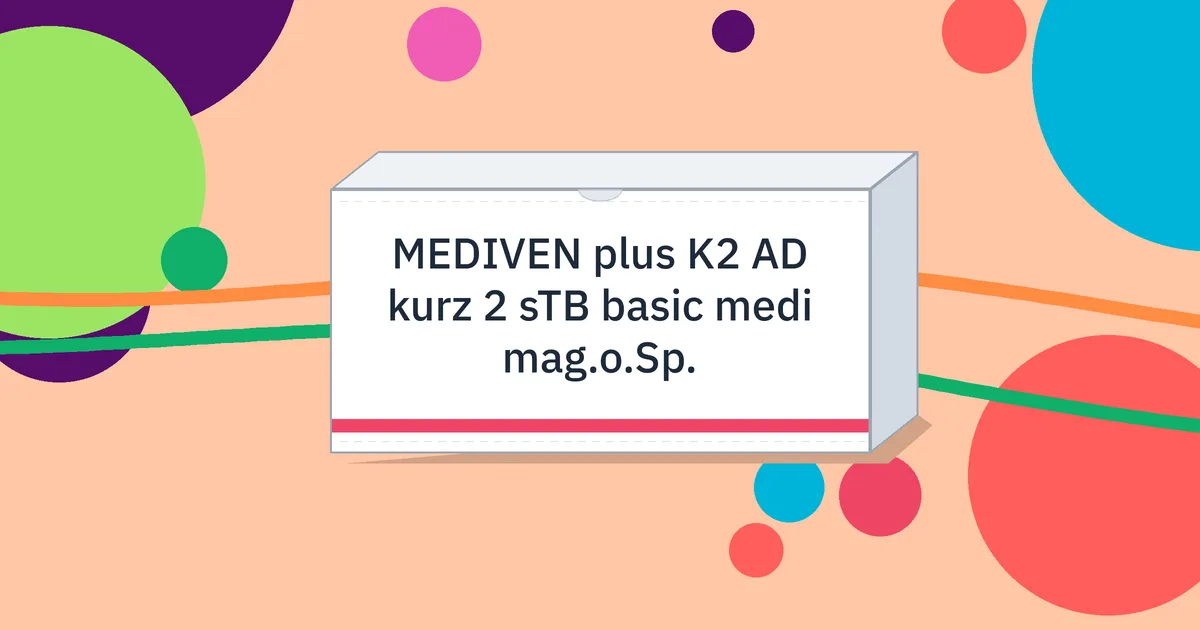 Symbolbild: Packung mit der Aufschrift MEDIVEN plus K2 AD kurz 2 sTB basic medi mag.o.Sp. (PZN 15099866) – Verfügbarkeit und Bezug in Apotheken in Frankfurt am Main