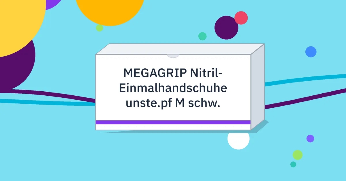 Symbolbild: Packung mit der Aufschrift MEGAGRIP Nitril-Einmalhandschuhe unste.pf M schw. (PZN 16733495) – Verfügbarkeit und Bezug in Apotheken in Frankfurt am Main
